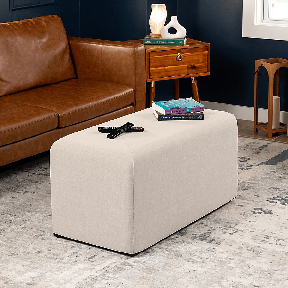 Edunci Light Gray Polyester Fabric Rectangular Ottoman | Rooms to Go