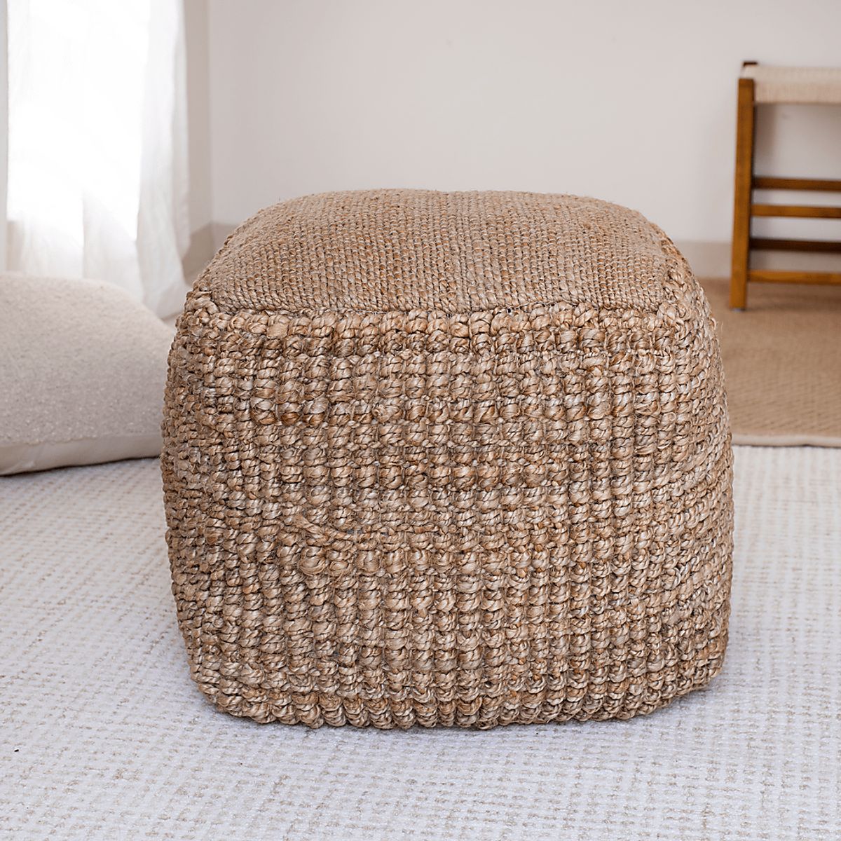 Eladen Tan Beige,Brown Cotton,Jute Fabric Poufs | Rooms to Go