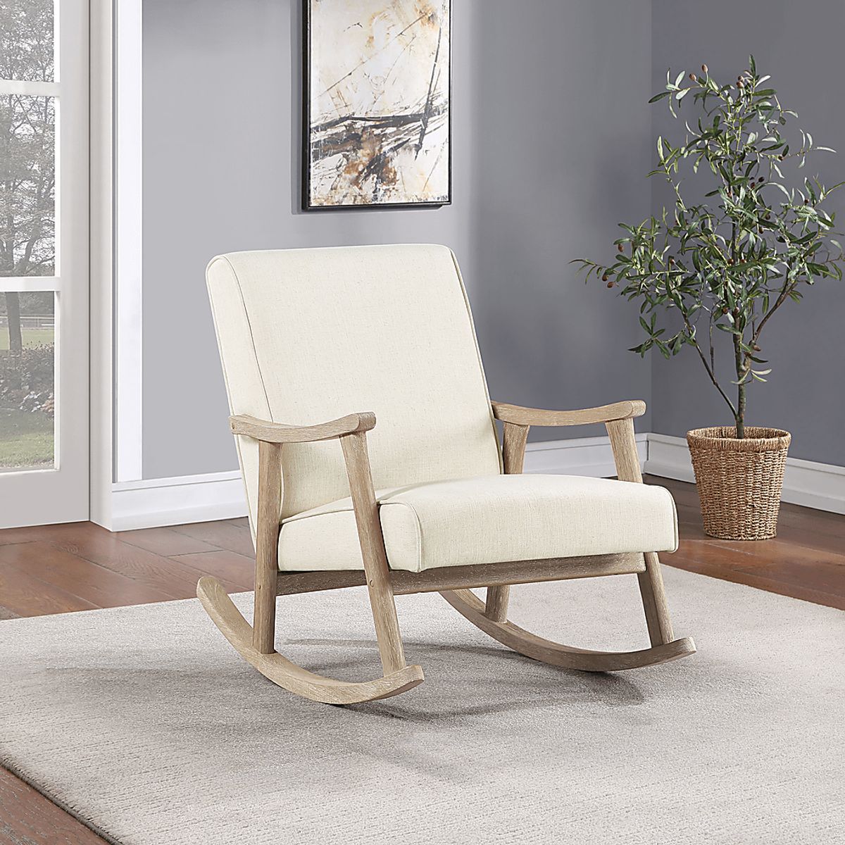 Eldonlee I Cream Beige Polyester Fabric Rocker Accent Chair | Rooms to Go