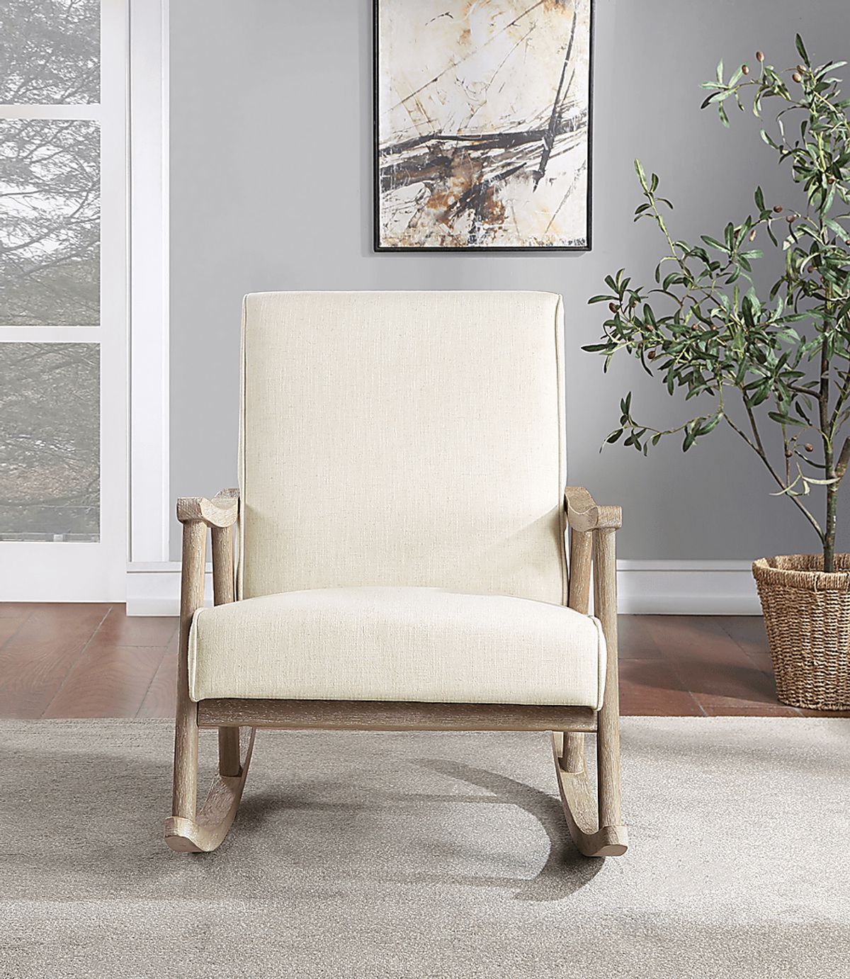 Eldonlee I Cream Beige Polyester Fabric Rocker Accent Chair | Rooms to Go