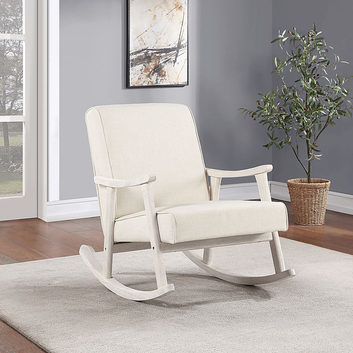Eldonlee IV Cream Beige Polyester Fabric Rocker Accent Chair | Rooms to Go