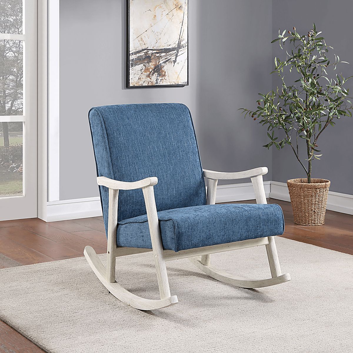 Eldonlee IV Navy Blue Polyester Fabric Rocker Accent Chair | Rooms to Go