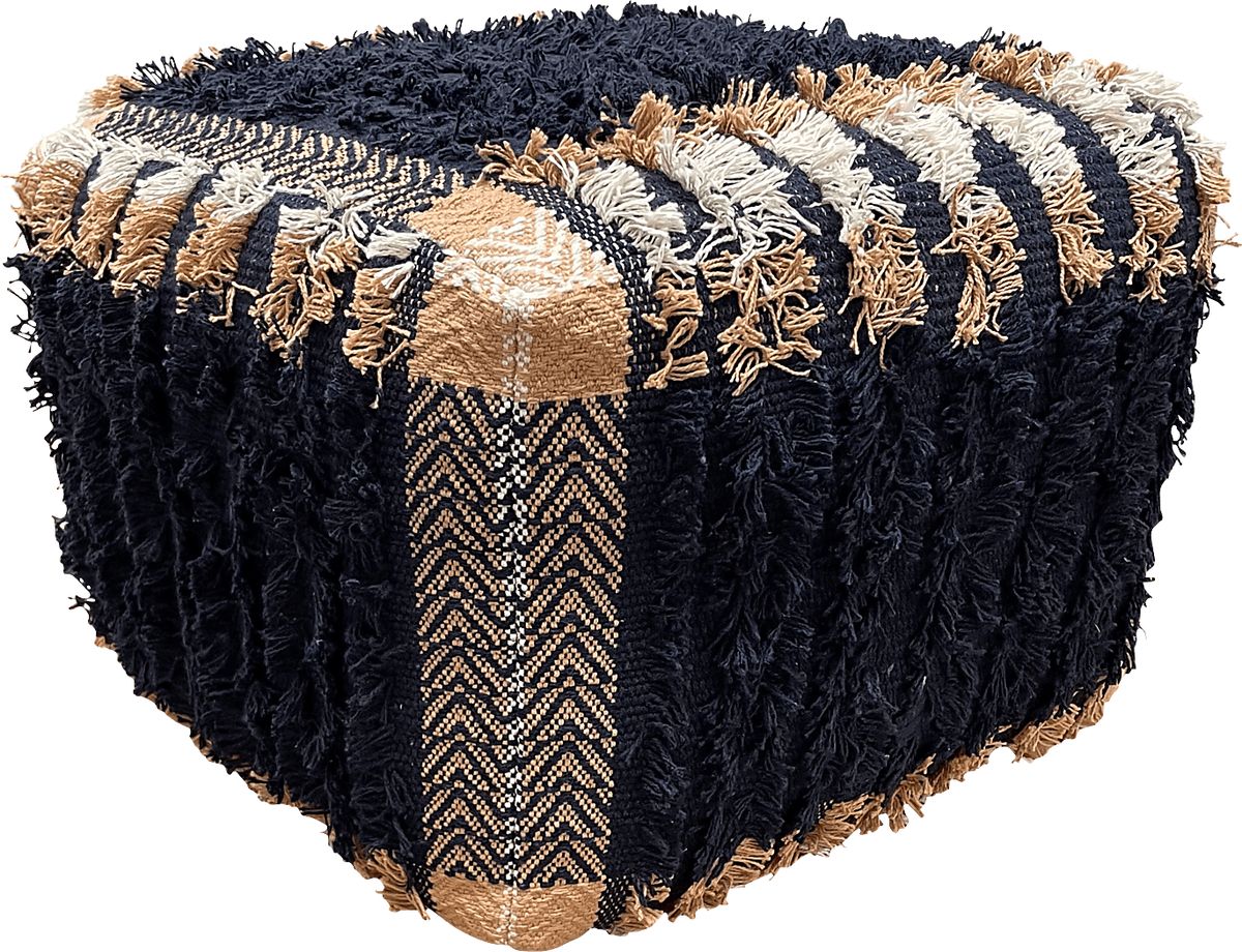 Eleman Black,Natural Beige,Black,White Cotton Fabric Pouf | Rooms to Go