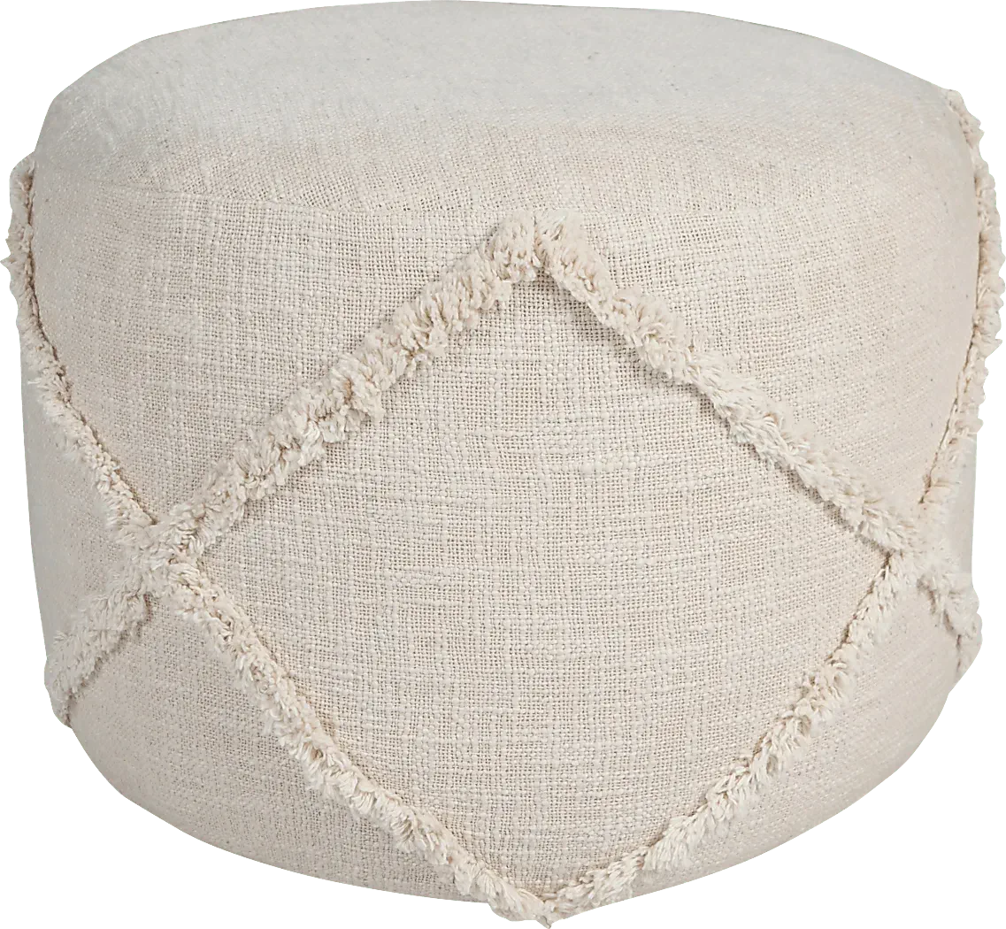 Elizeno I Cream Beige Cotton Fabric Pouf | Rooms to Go