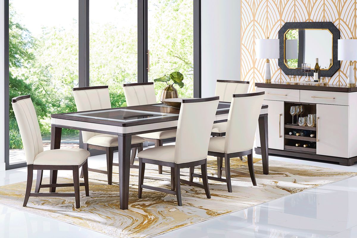 Elko Falls 5 Pc Espresso Dark Wood White Dining Room Set With ...