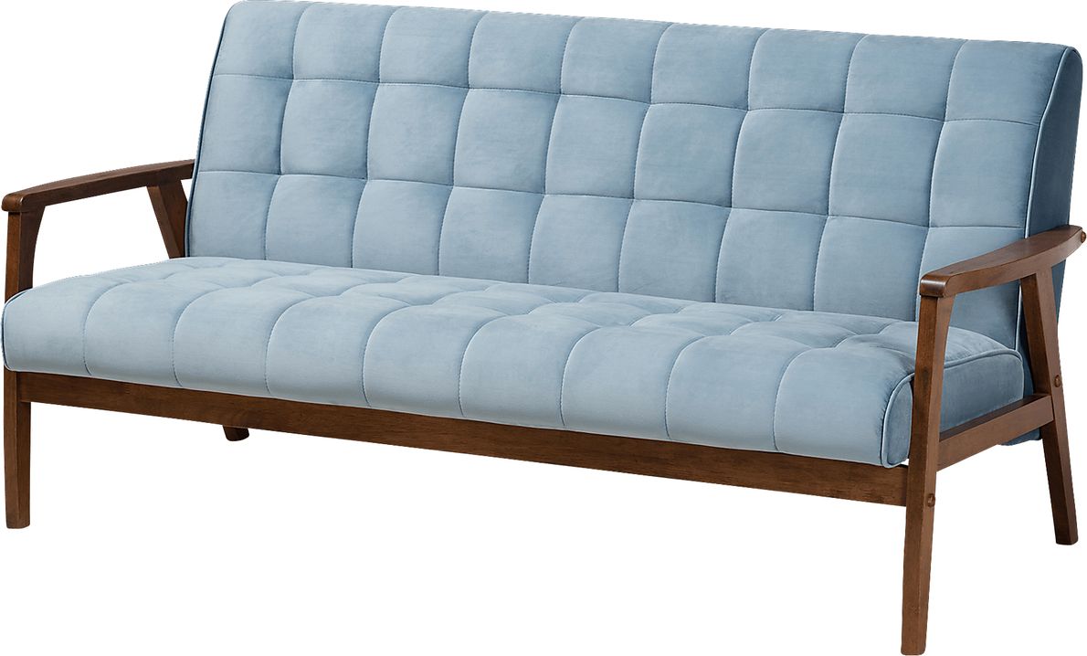 Ellesmere Light Blue Velvet Plush Settee - Rooms To Go