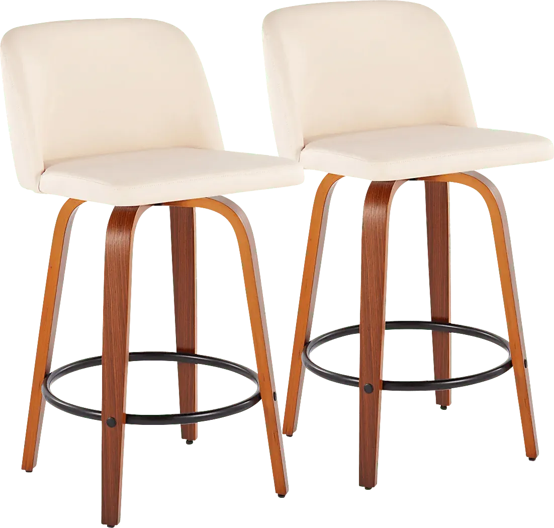 Elorena I Walnut Dark Wood Cream Beige Polyurethane Fabric Swivel ...