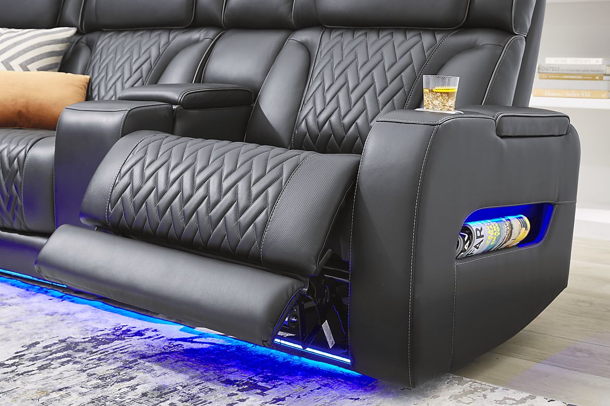 Encore Black Leather 3 Pc Right Triple Power Reclining Sectional ...