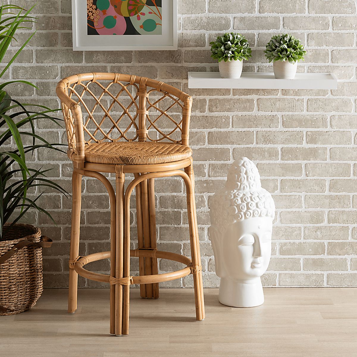 Enilan Natural Light Wood Beige,White Counter Stool | Rooms to Go