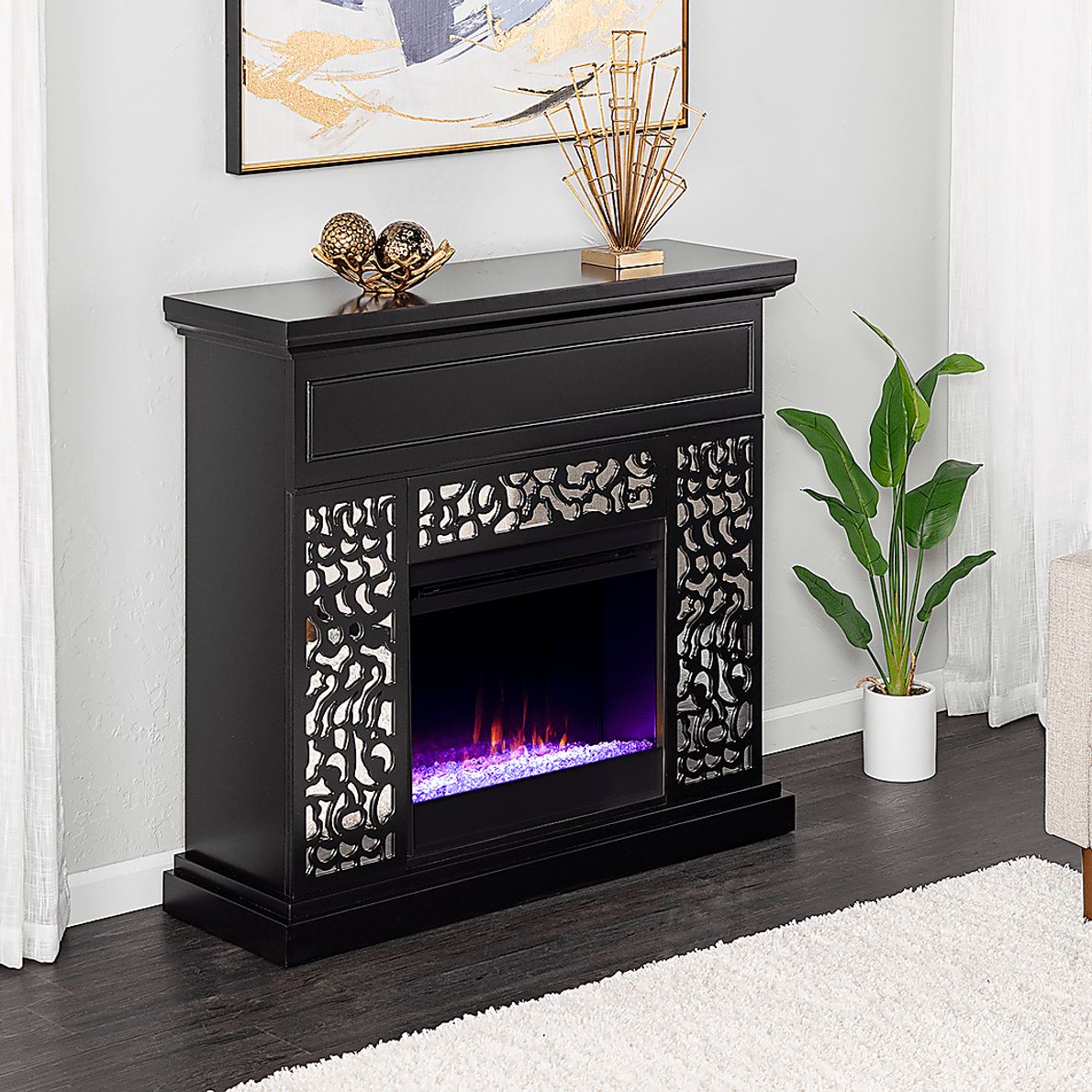 Ennismore I Black 45 in. Console, With Color Changing Electric ...