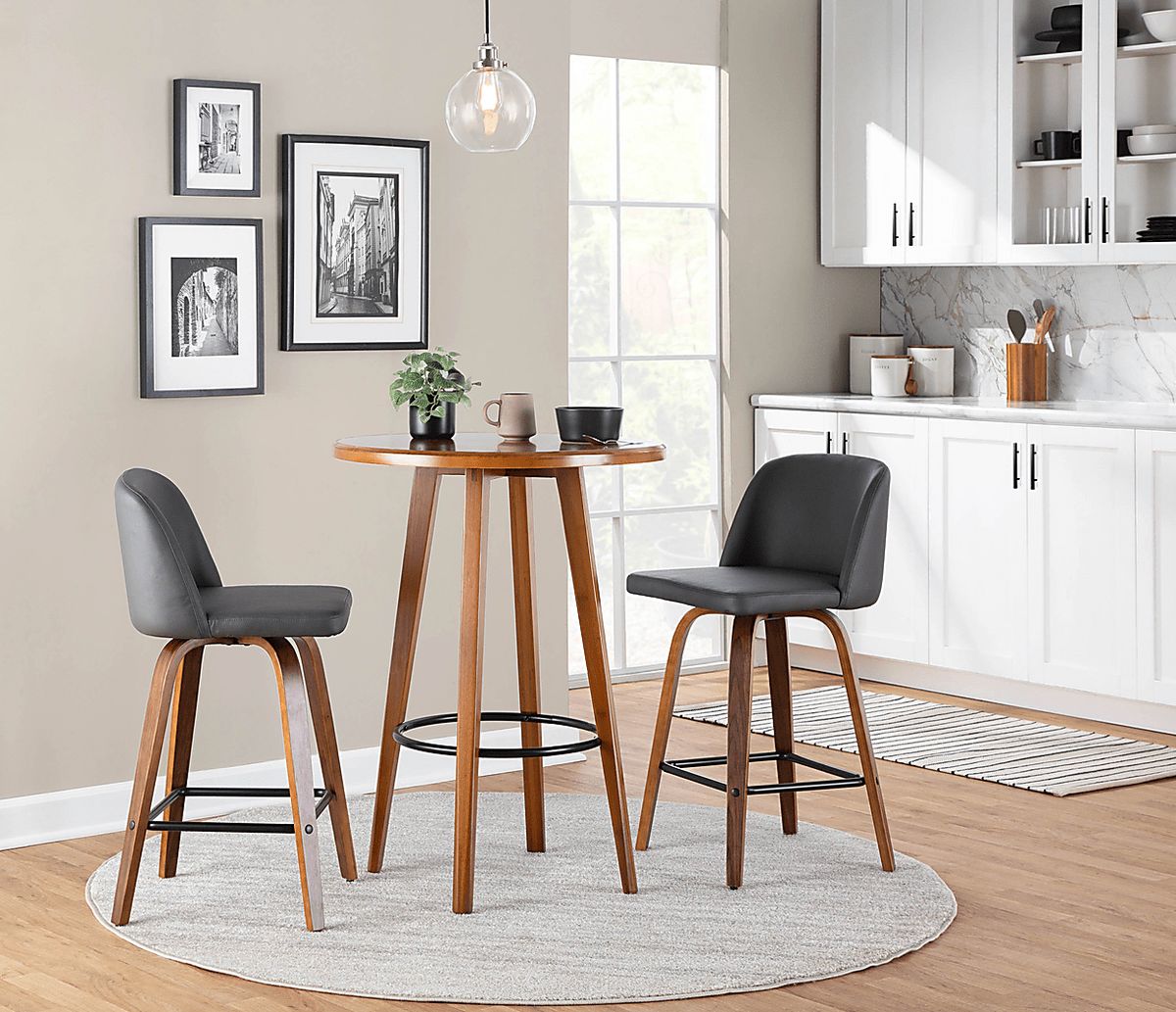 Enora Ann Walnut Dark Wood Gray Polyurethane Fabric Swivel Upholstered ...