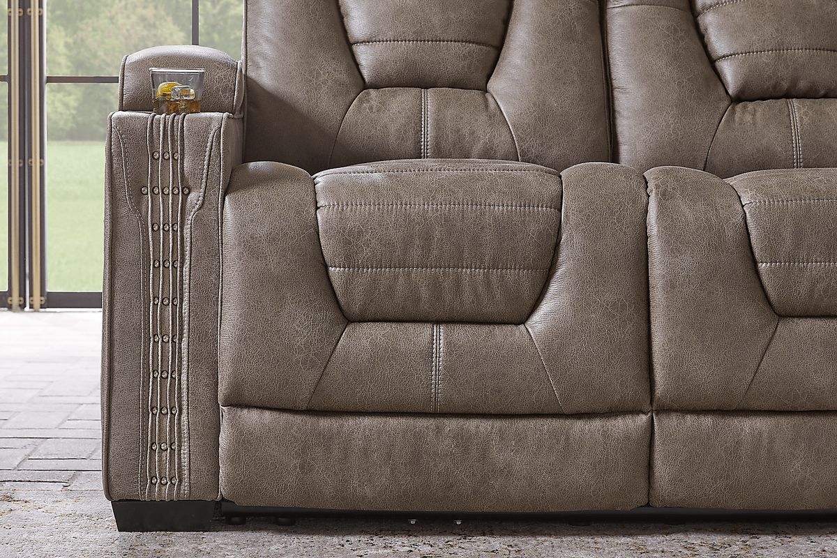 Chief 7 Pc Taupe Beige Polyester Fabric Living Room Set With Dual Power ...