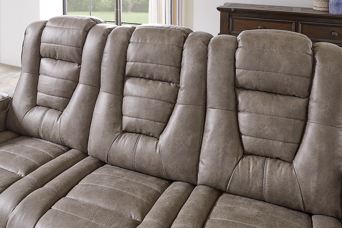 Chief 7 Pc Taupe Beige Polyester Fabric Living Room Set With Dual Power ...
