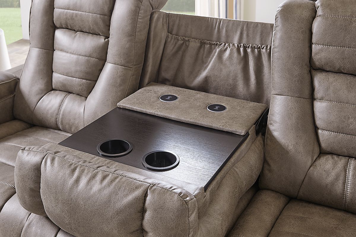 Chief Taupe Beige Polyester Fabric Dual Power Reclining Sofa | Rooms to Go