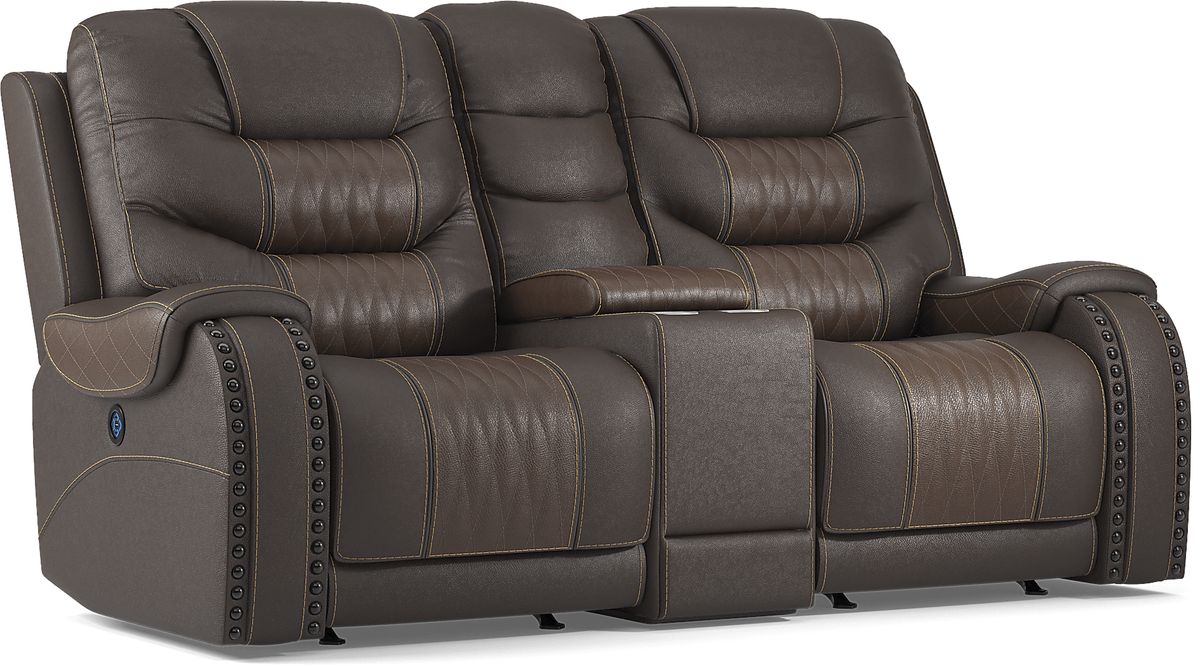 Headliner Brown Leather Dual Power Reclining Loveseat | Rooms to Go