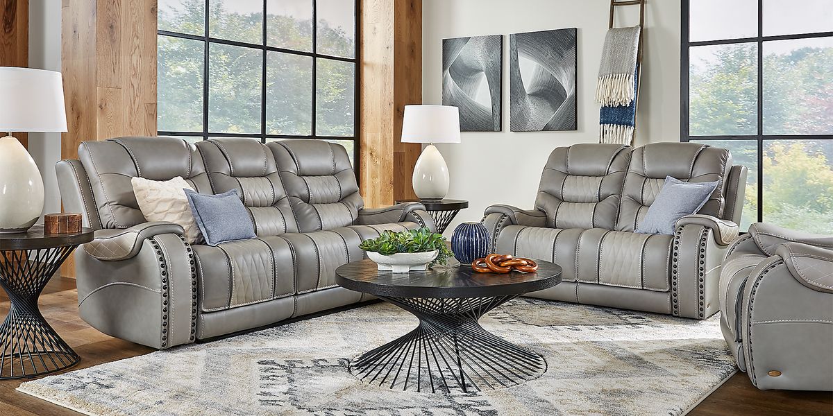 Headliner 3 Pc Gray Leather Non-Power Reclining Living Room Set - Rooms ...
