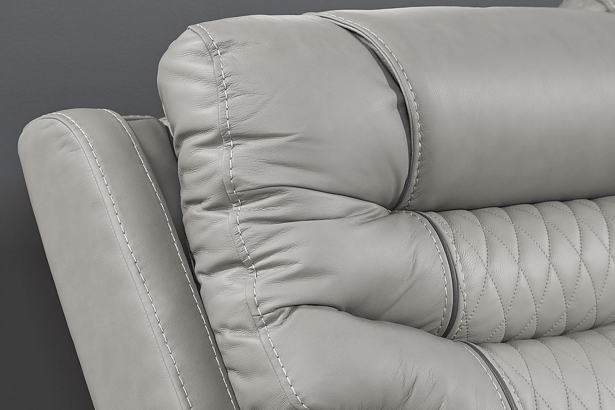 Headliner Gray Leather Dual Power Reclining Loveseat | Rooms to Go
