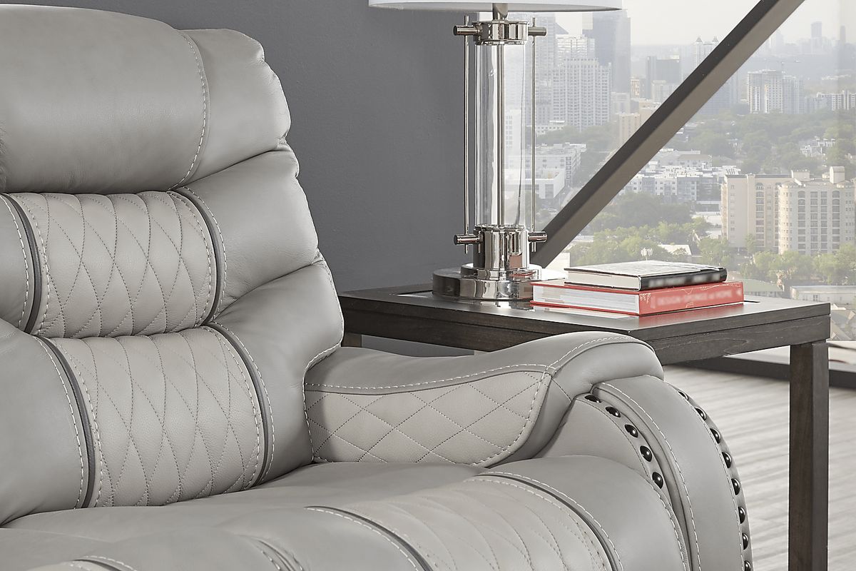 Headliner Gray Leather Dual Power Reclining Loveseat | Rooms to Go