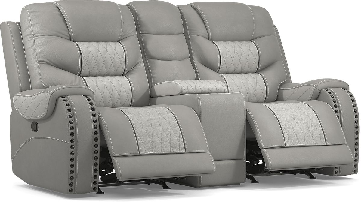 Headliner Gray Leather Dual Power Reclining Loveseat | Rooms to Go