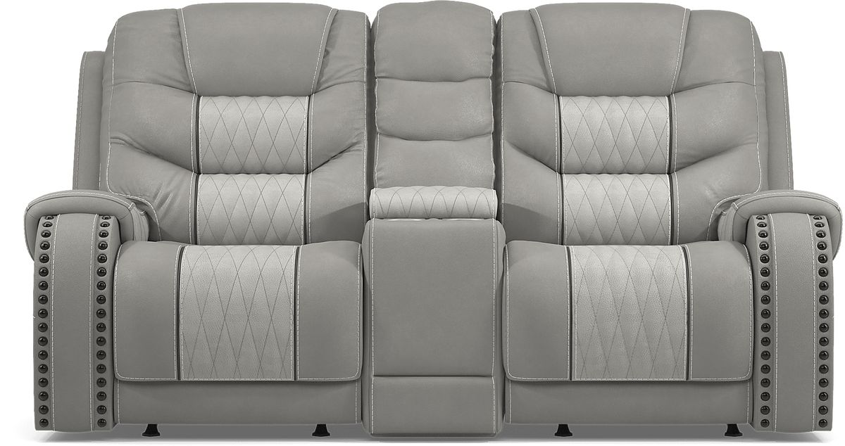Headliner Gray Leather Dual Power Reclining Loveseat | Rooms to Go