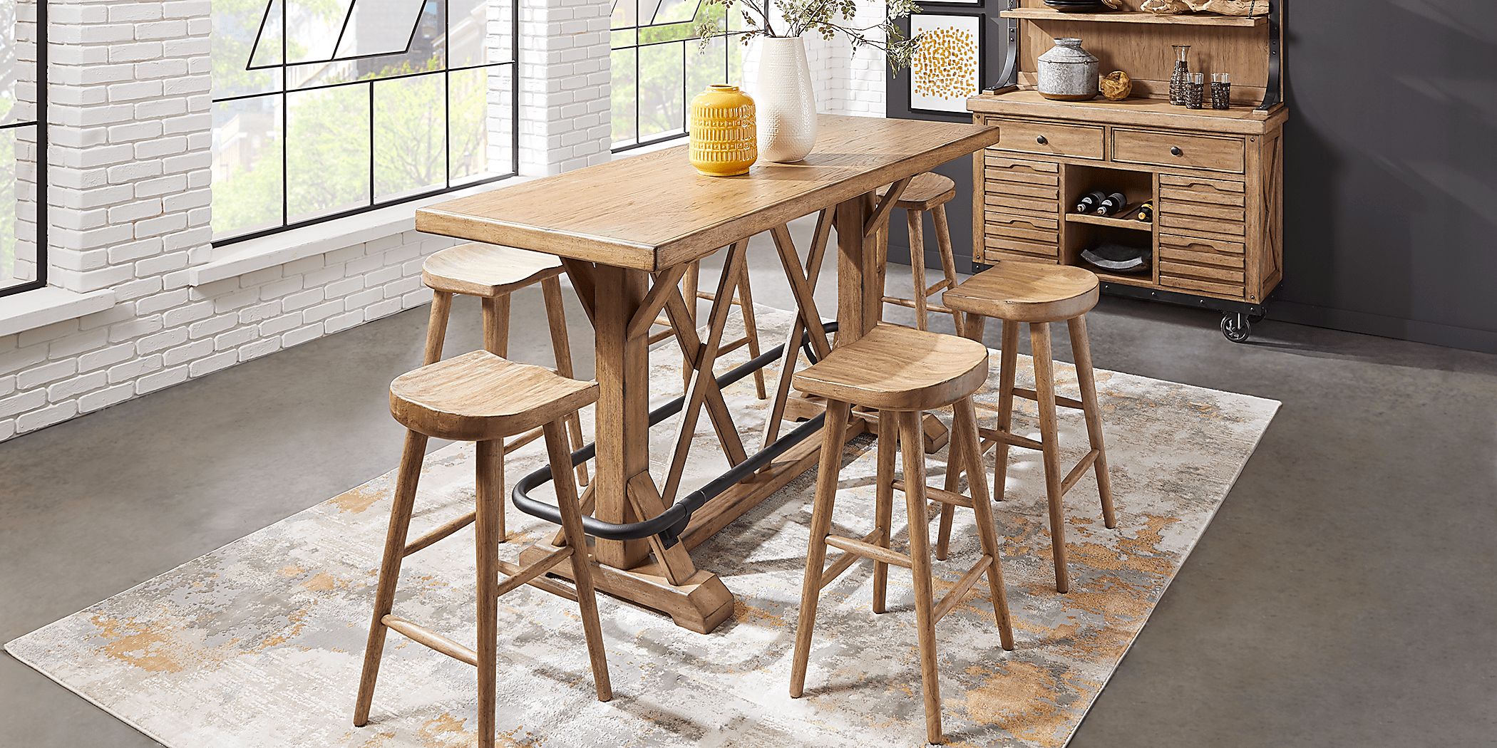 Eric Church Highway To Home Tap Room 5 Pc Natural Light Wood Dining Set With Dining Table Barstool