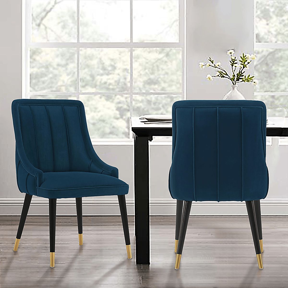 Erlandson Midnight Blue Leatherette,Velvet Plush Dining Chair | Rooms to Go