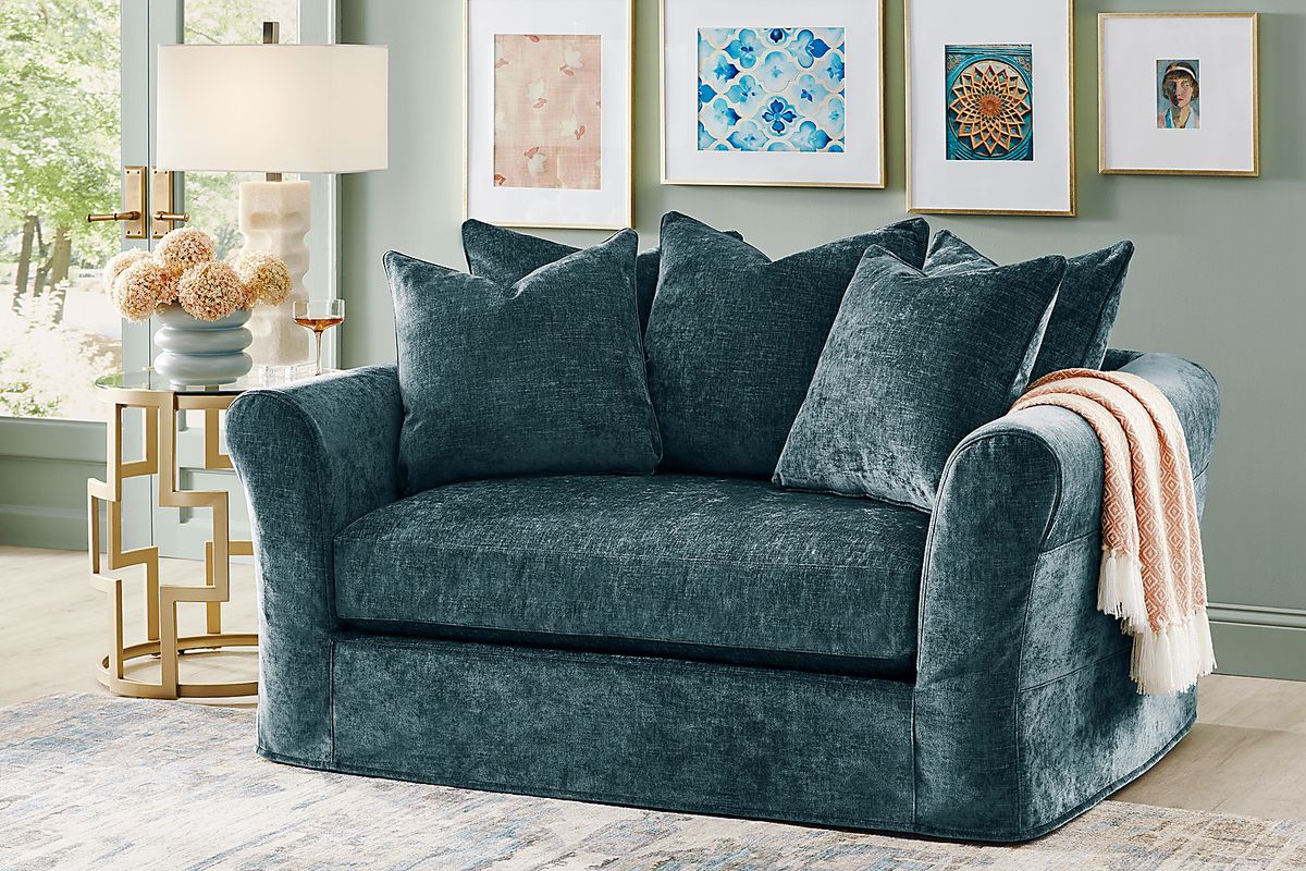 Cindy Crawford Essex Lane 2 Pc Lagoon Blue Chenille Fabric Living Room ...
