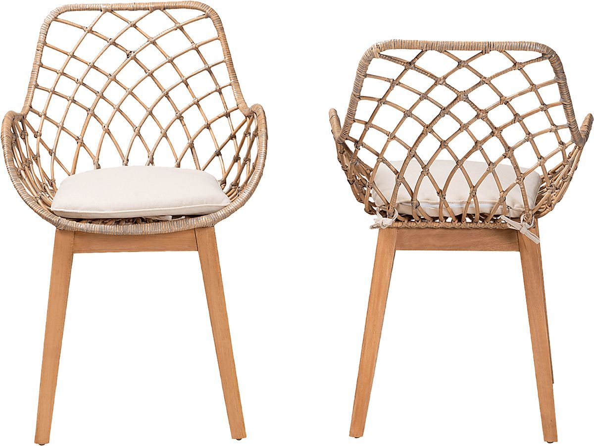 Ethacal Natural Beige,White Polyester Fabric Arm Chair, Set Of 2 ...