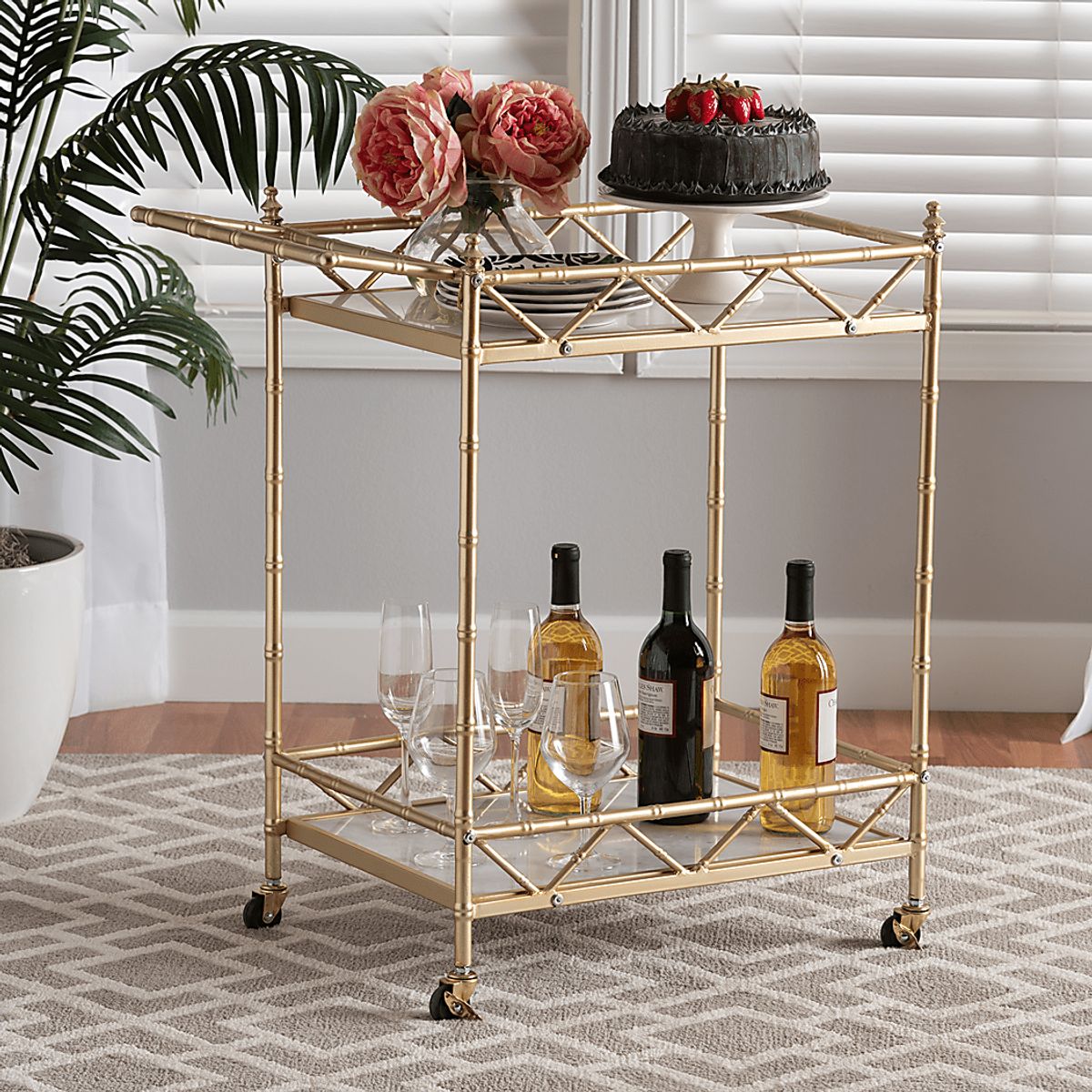 Ethelyn Gold Yellow Bar Cart | Rooms to Go