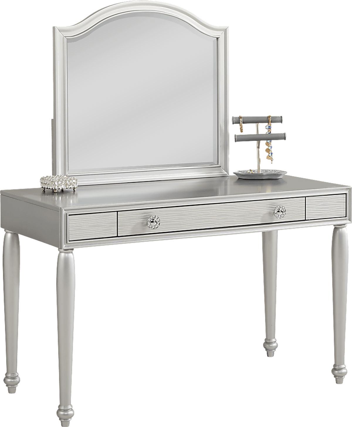 Evangeline 2 Pc Silver Gray Vanity Desk With Mirror | Rooms to Go