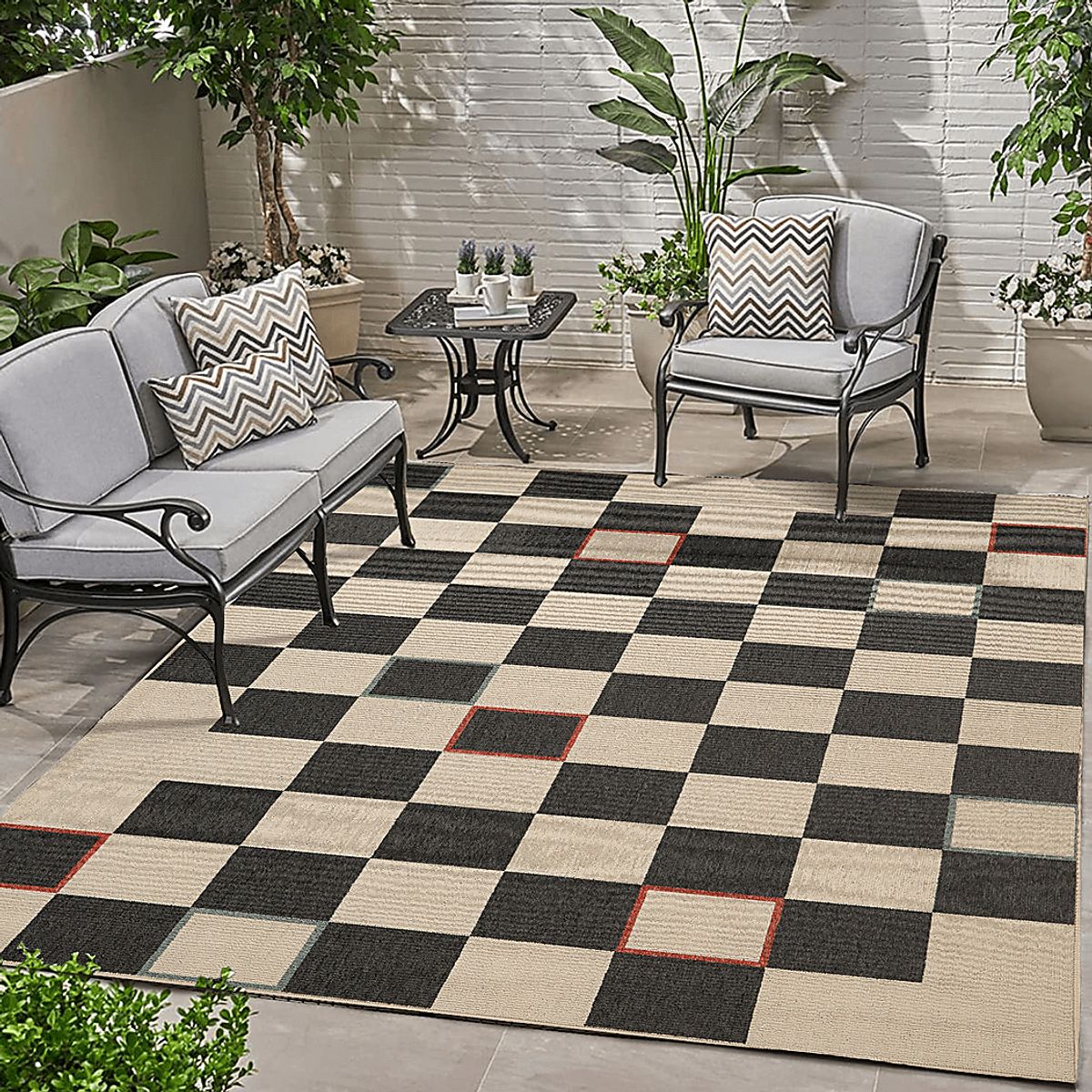 Peachco Beige,Black Outdoor Rugs | Rooms to Go