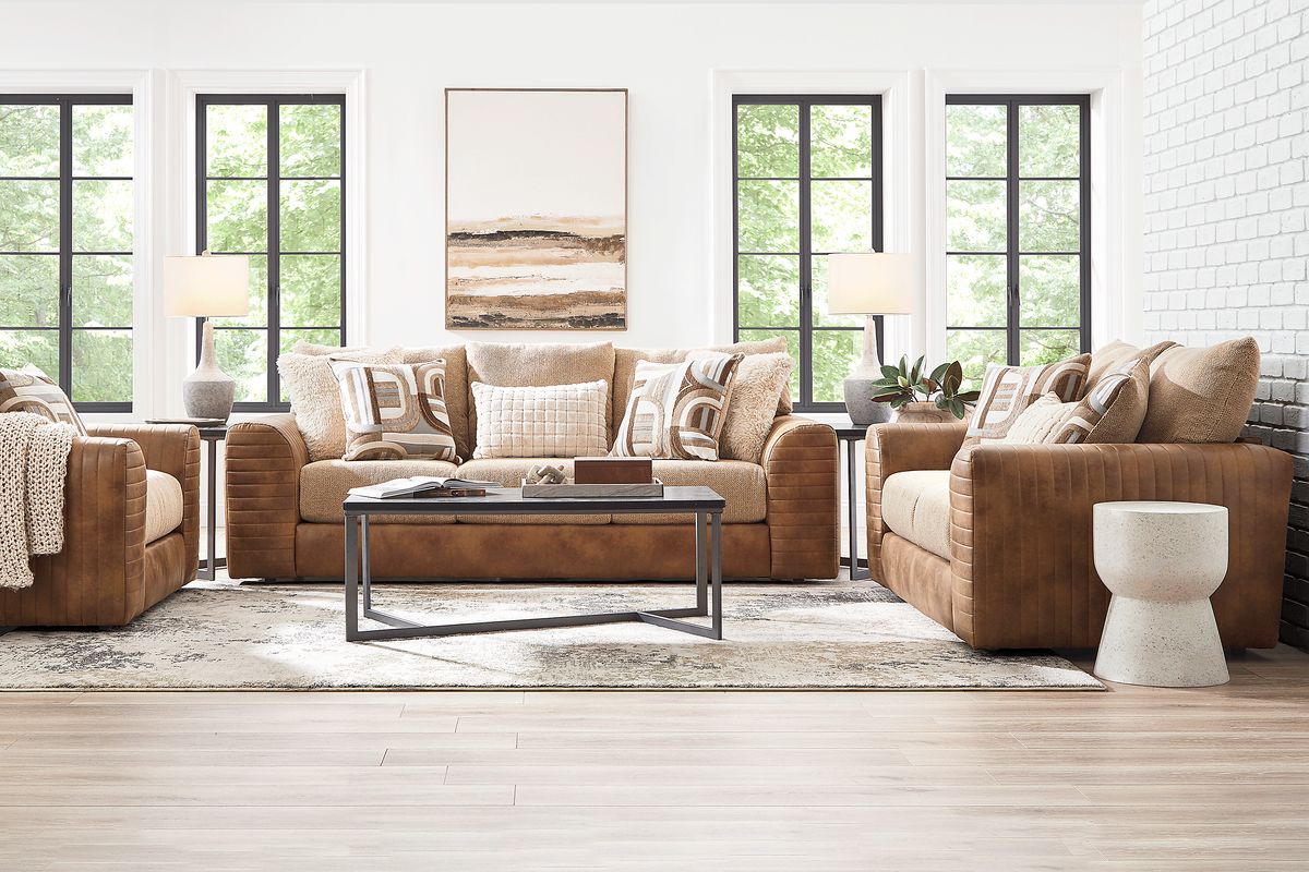 Exton 8 Pc Brown Woven Living Room Set With Sofa, Loveseat, 3 Pc Table ...