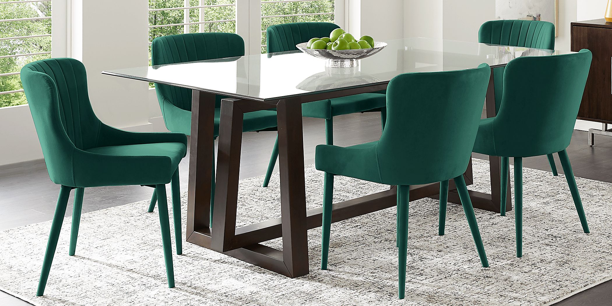 Fanmoore 5 Pc Espresso Dark Wood Emerald Green Dining Room Set With ...