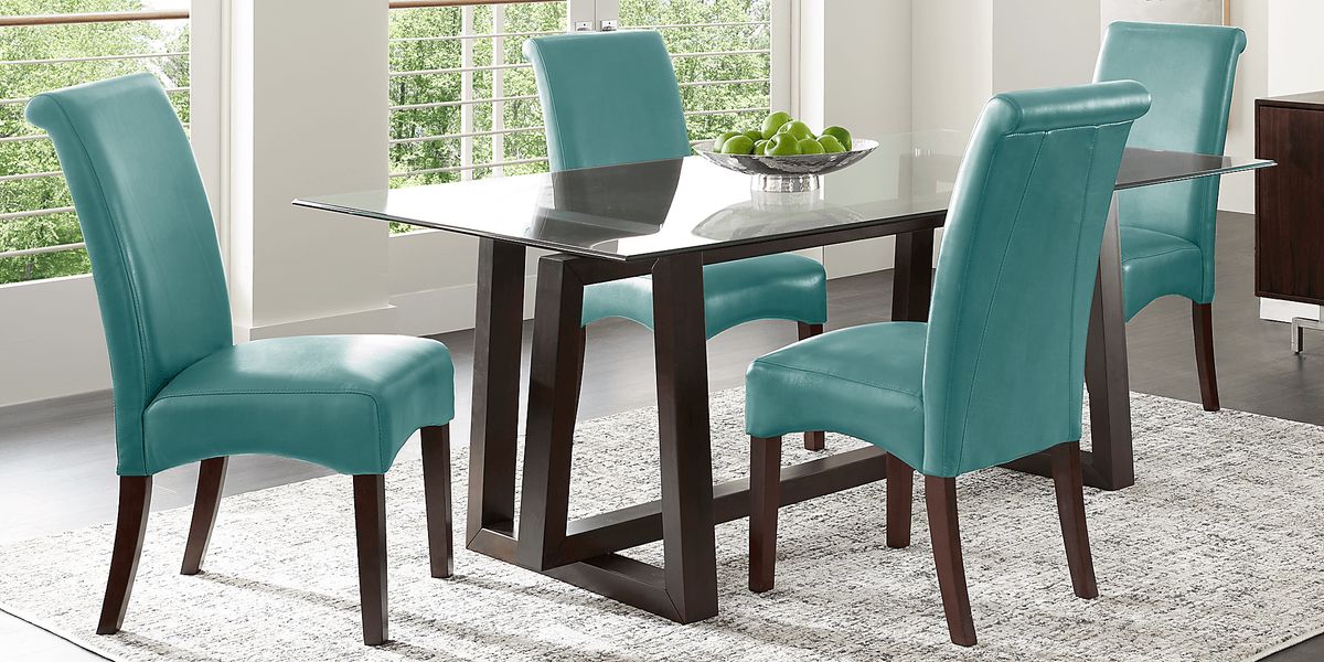 Fanmoore Espresso 5 Pc Dining Set with Aqua Chairs - Rooms To Go