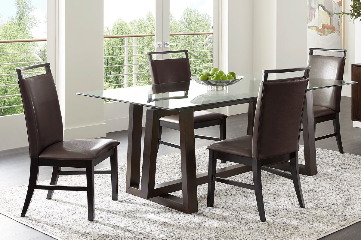 Fanmoore 5 Pc Espresso Dark Wood Brown Dining Room Set With Dining ...
