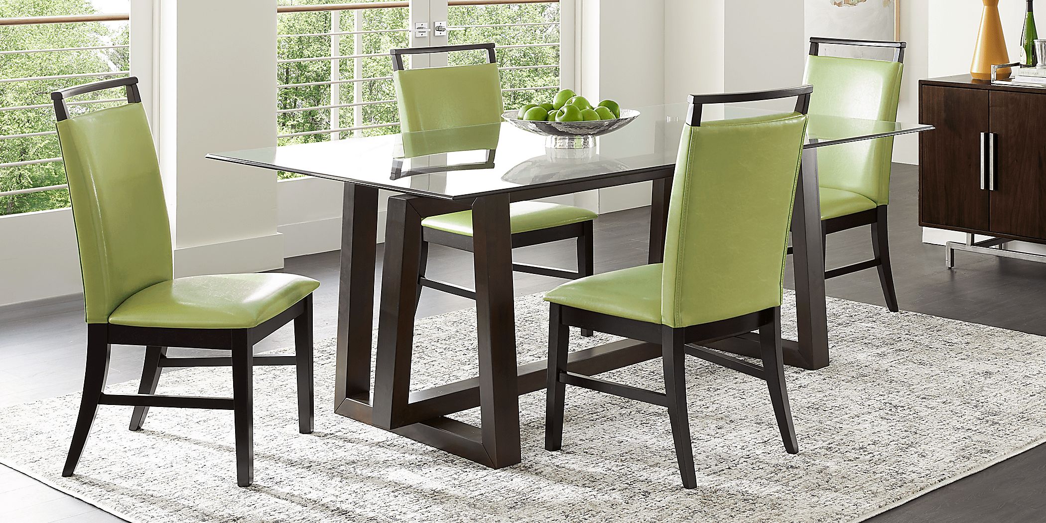 Fanmoore 5 Pc Espresso Dark Wood Green Dining Room Set With Side Chair ...