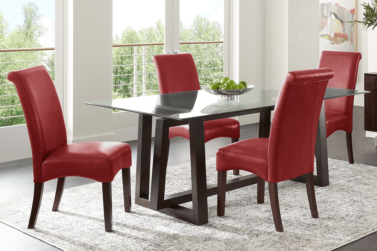 Fanmoore 5 Pc Espresso Dark Wood Red Dining Room Set With Dining Table ...