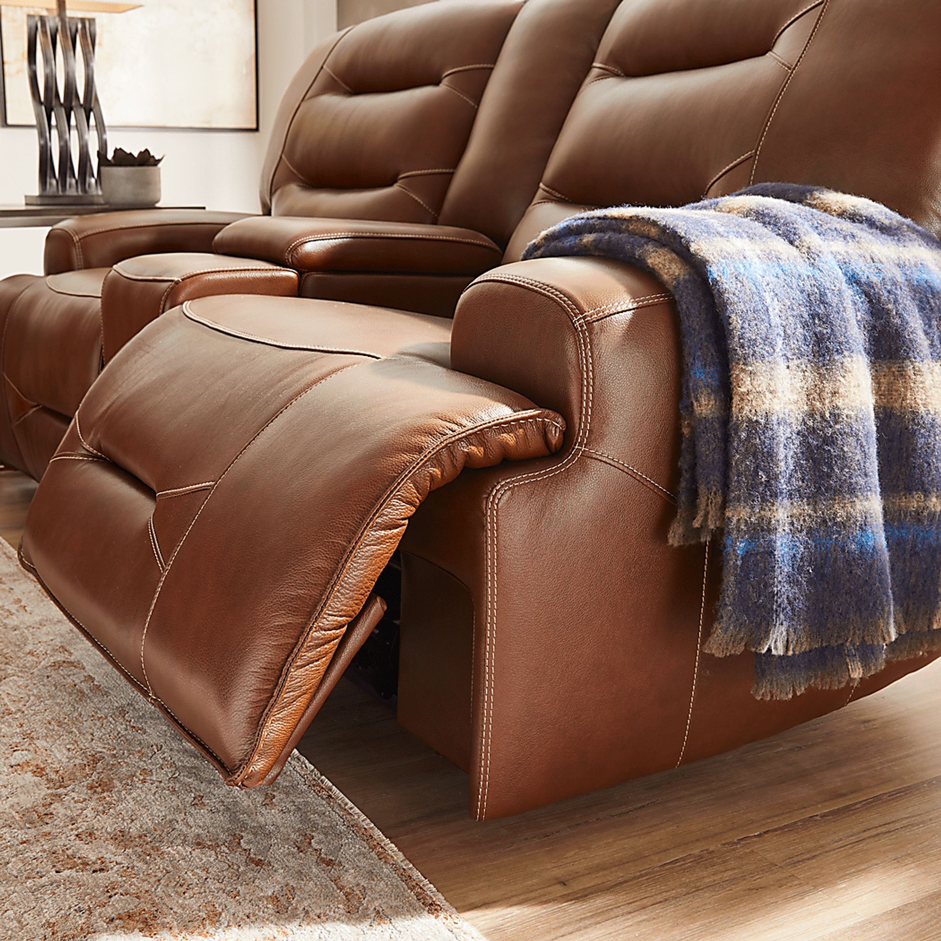 Farona Caramel Brown Leather Dual Power Reclining Loveseat Rooms to Go