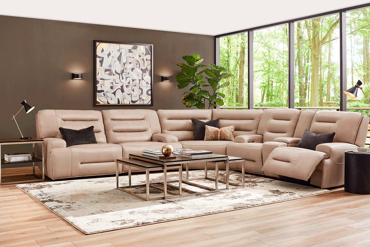 Farona Ivory Beige Leather 3 Pc Dual Power Reclining Sectional | Rooms ...