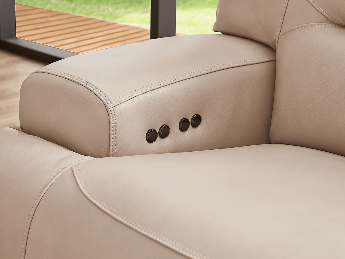 Farona Ivory Beige Leather Dual Power Reclining Sofa | Rooms to Go