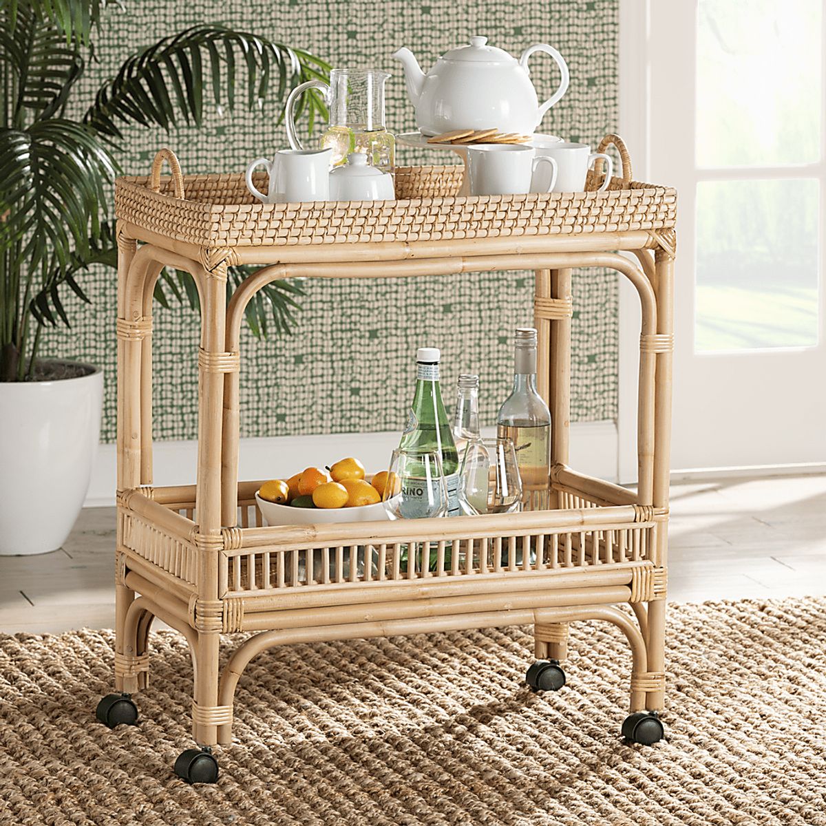 Fasulo Light Wood Fruitwood Natural Beige,White Bar Cart | Rooms to Go