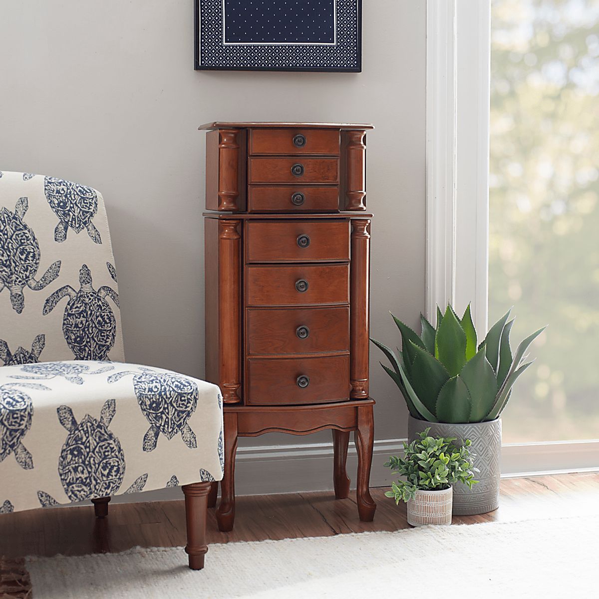 Fazio Cherry Dark Wood Jewelry Armoire | Rooms to Go