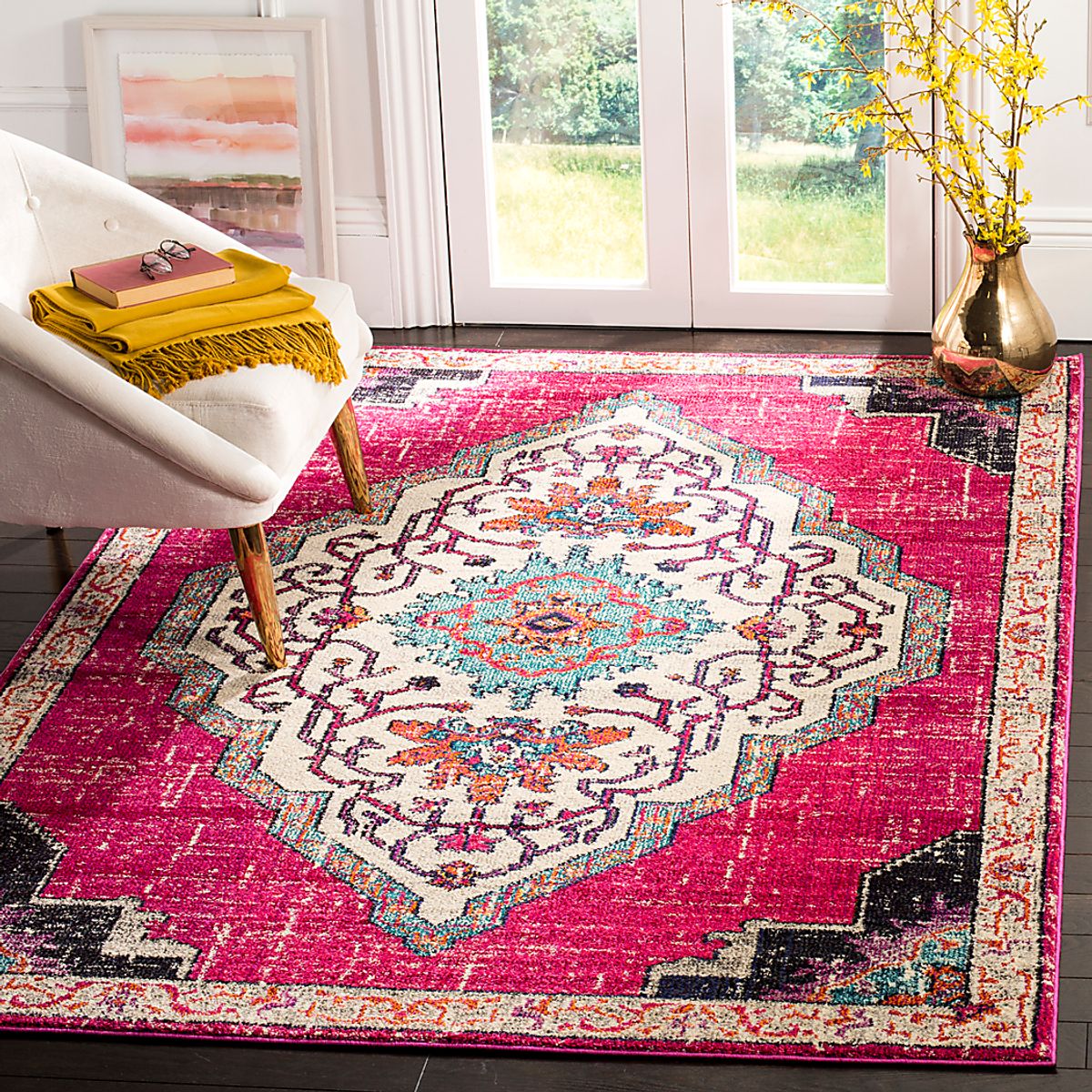 Featherbrook Pink Polypropylene Fabric Rug | Rooms to Go