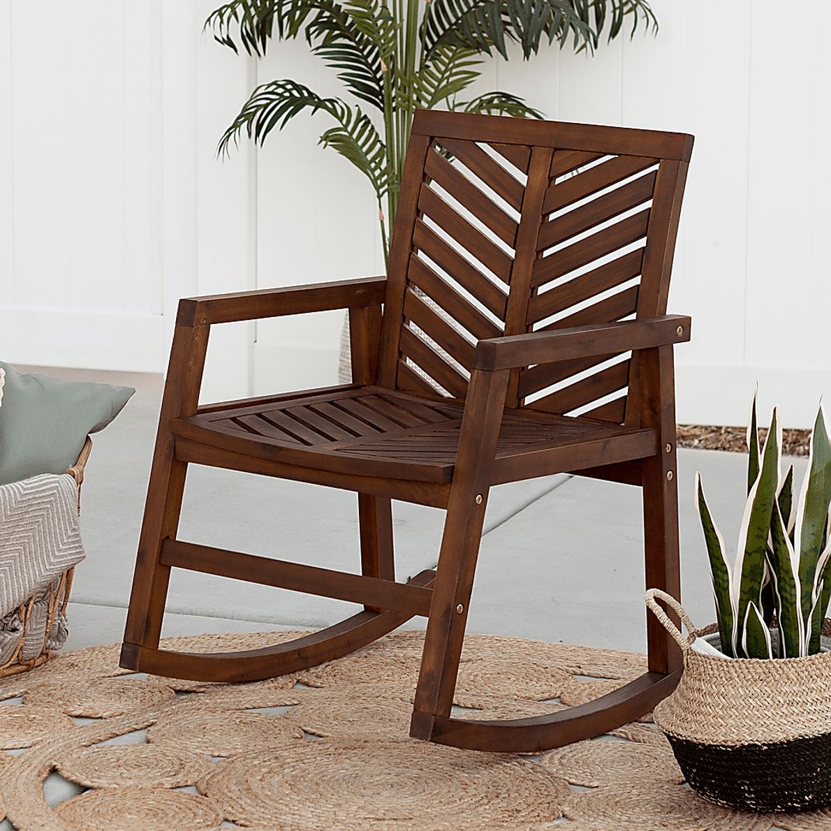 Fencerow Dark Brown Outdoor Rocking Chair - Rooms To Go