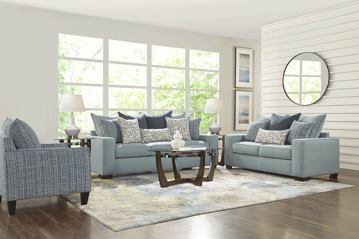 Fiona Lane 5 Pc Teal Blue,Green Chenille Fabric Living Room Set | Rooms ...
