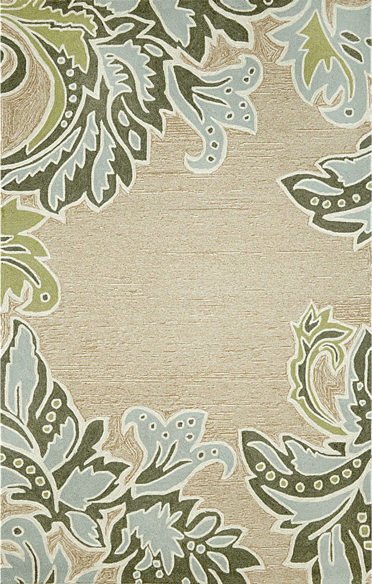 Floral Border Taupe Beige Outdoor Rug - Rooms To Go