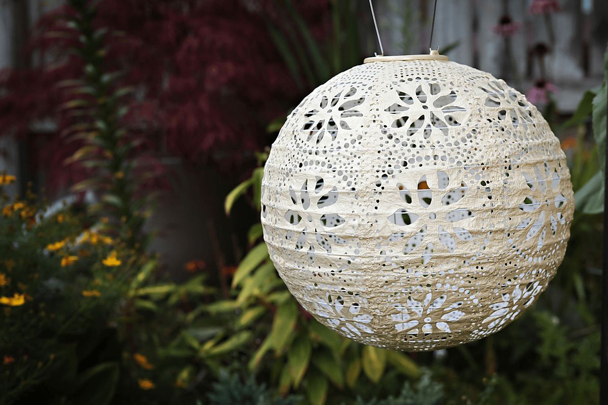 Floral Medallion Pearl Beige Outdoor Lantern | Rooms to Go