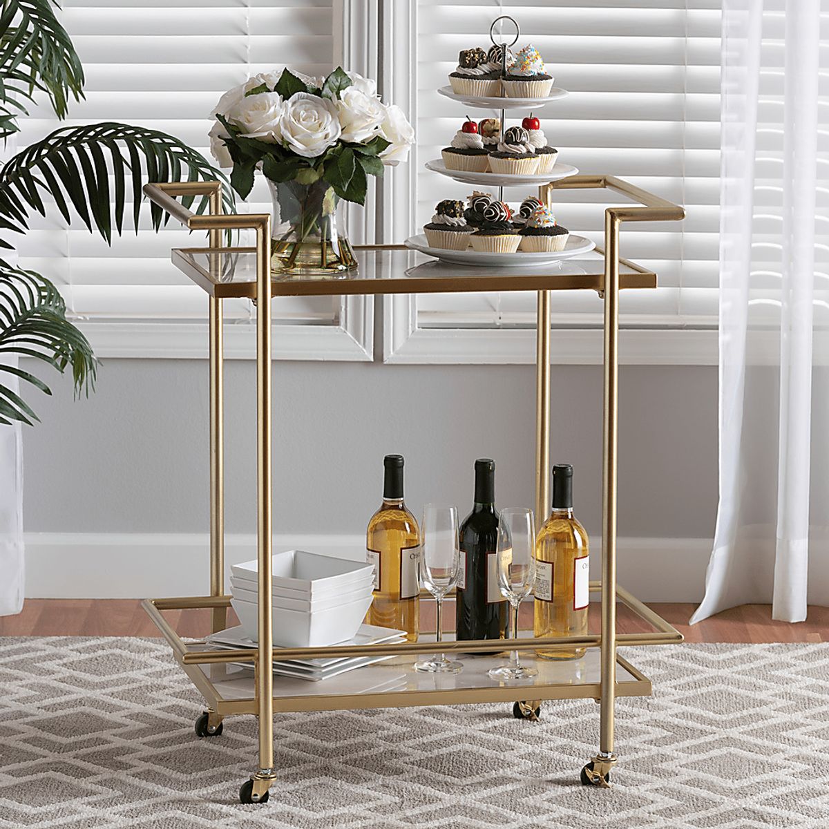 Foeller Gold Yellow Bar Cart | Rooms to Go