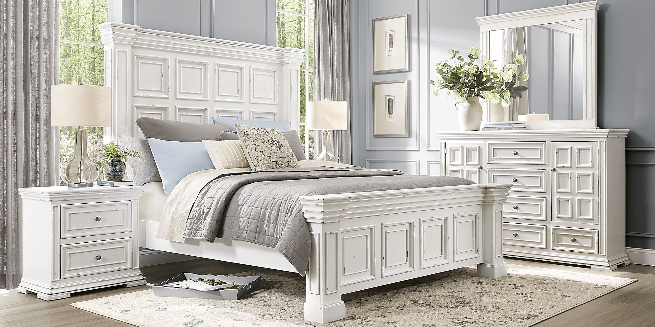 Folkston Bay 7 Pc White Colors White King Bedroom Set With Dresser Mirror 3 Pc King Bed Nightstand Rooms to Go