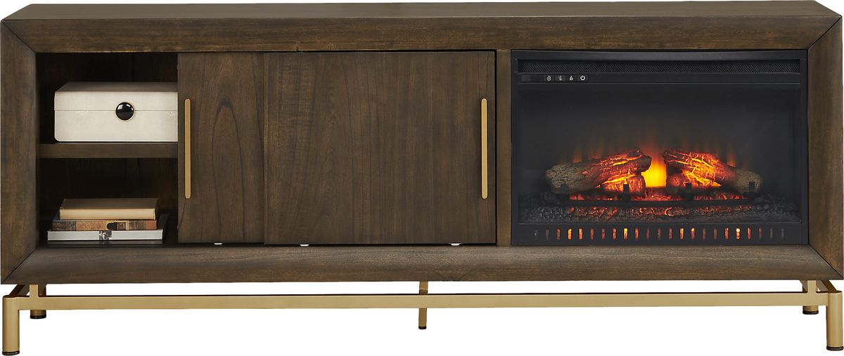 Fontaine Brown Dark Wood 74 in. Console With Log Fireplace | Rooms to Go